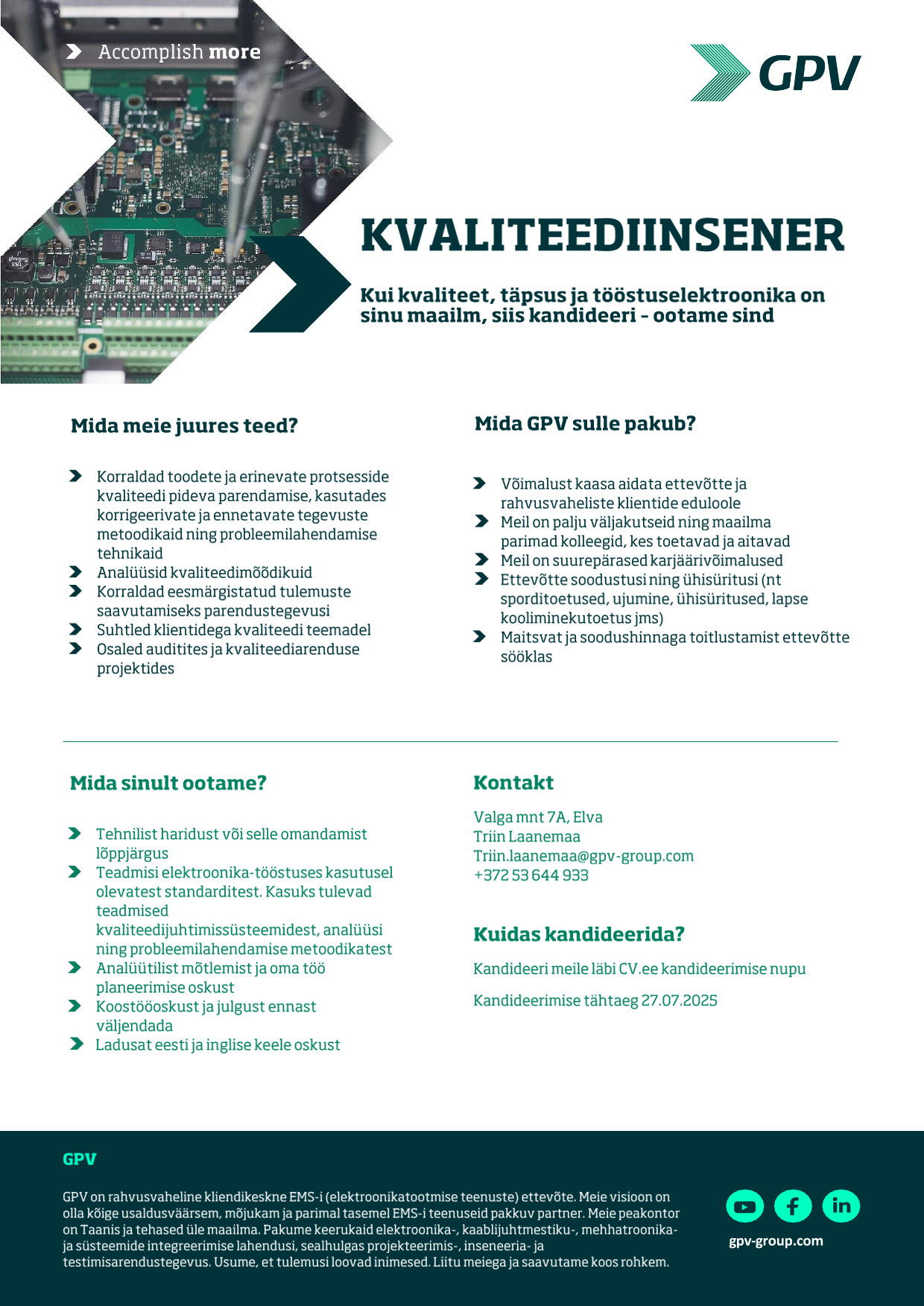 Kvaliteediinsener, GPV Estonia AS | CV.ee