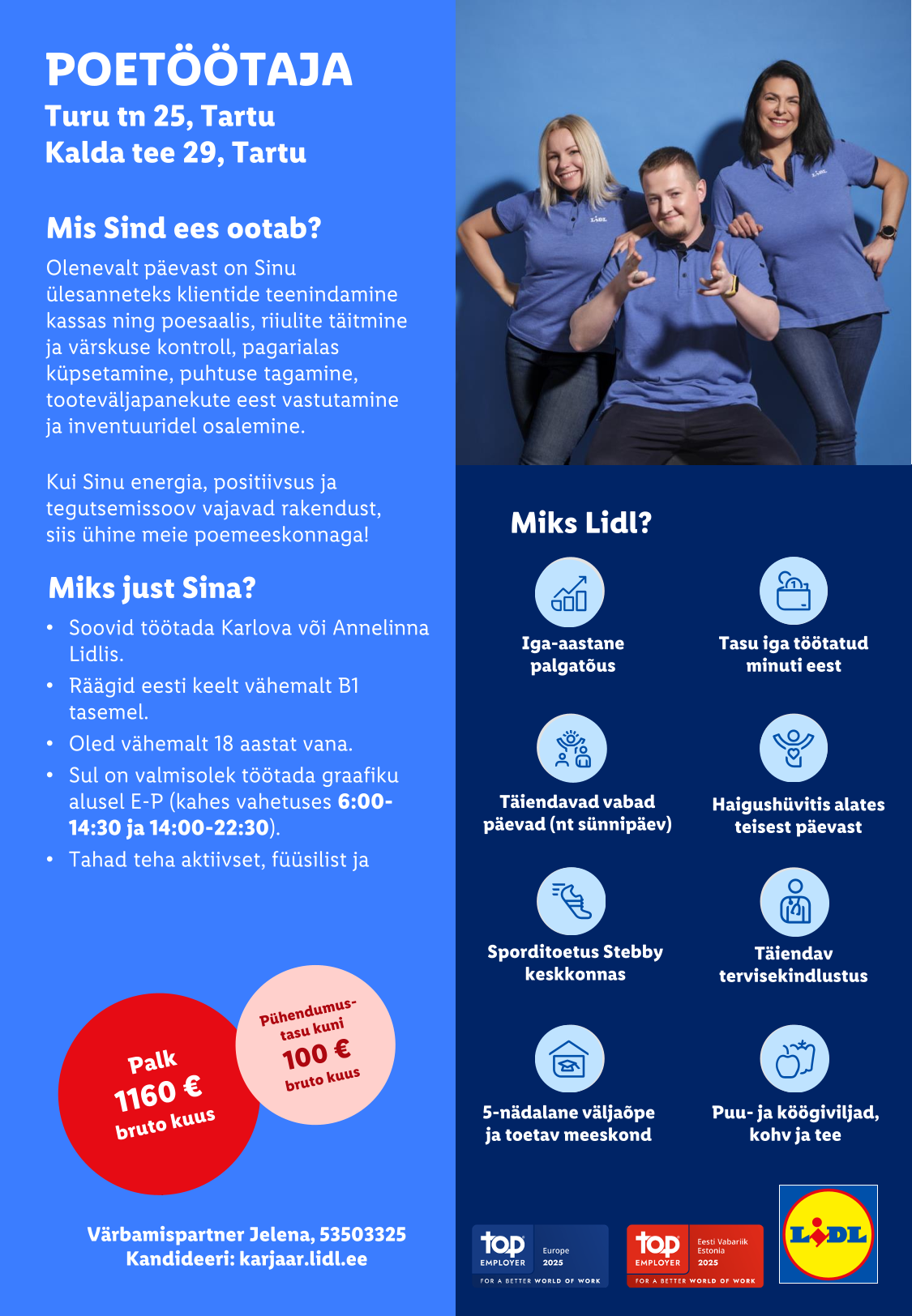 Tartu poetöötaja (Turu tn või Kalda tee), Lidl Eesti OÜ | CV.ee
