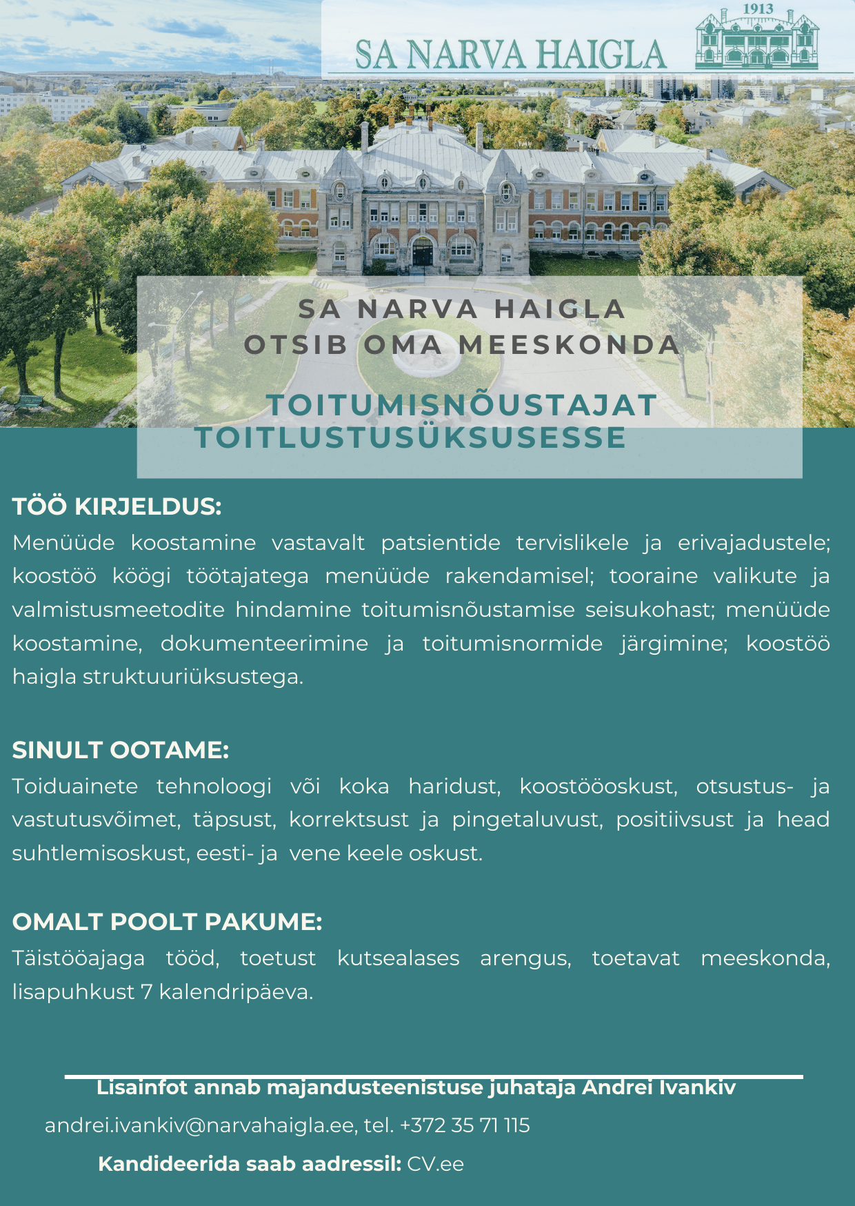 Toitumisnõustaja, Narva Haigla SA* | CV.ee