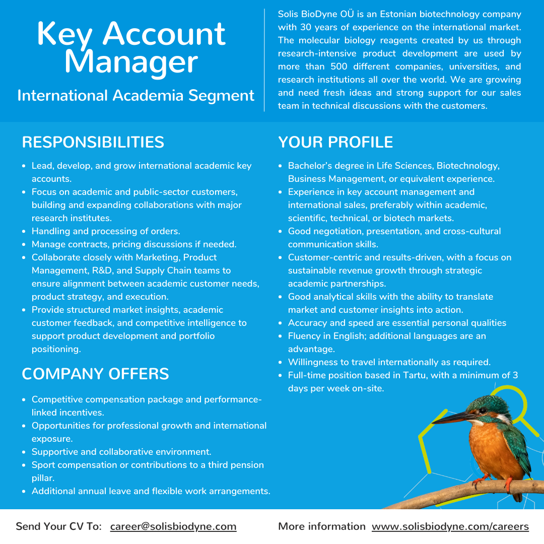 Key Account Manager (International Academia Segment), Solis BioDyne OÜ ...
