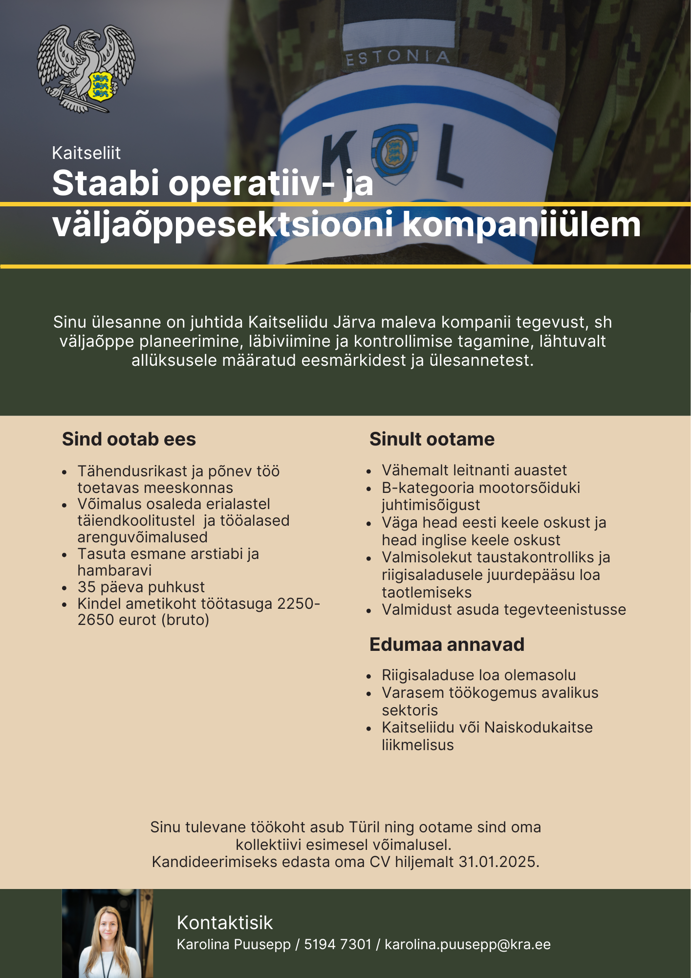 Järva maleva staabi operatiiv- ja väljaõppesektsiooni kompaniiülem, Kaitseressursside Amet | CV.ee