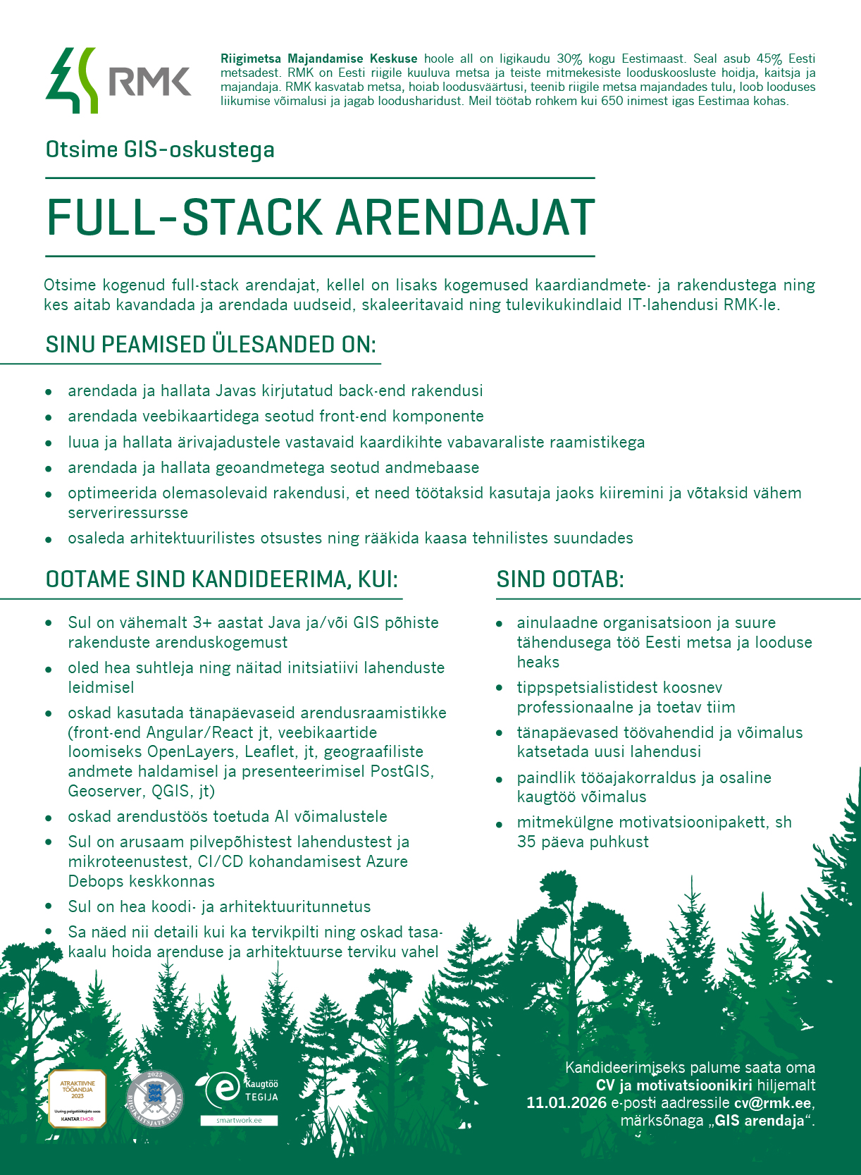 GIS-oskusega full-stack arendaja, Riigimetsa Majandamise Keskus | CV.ee