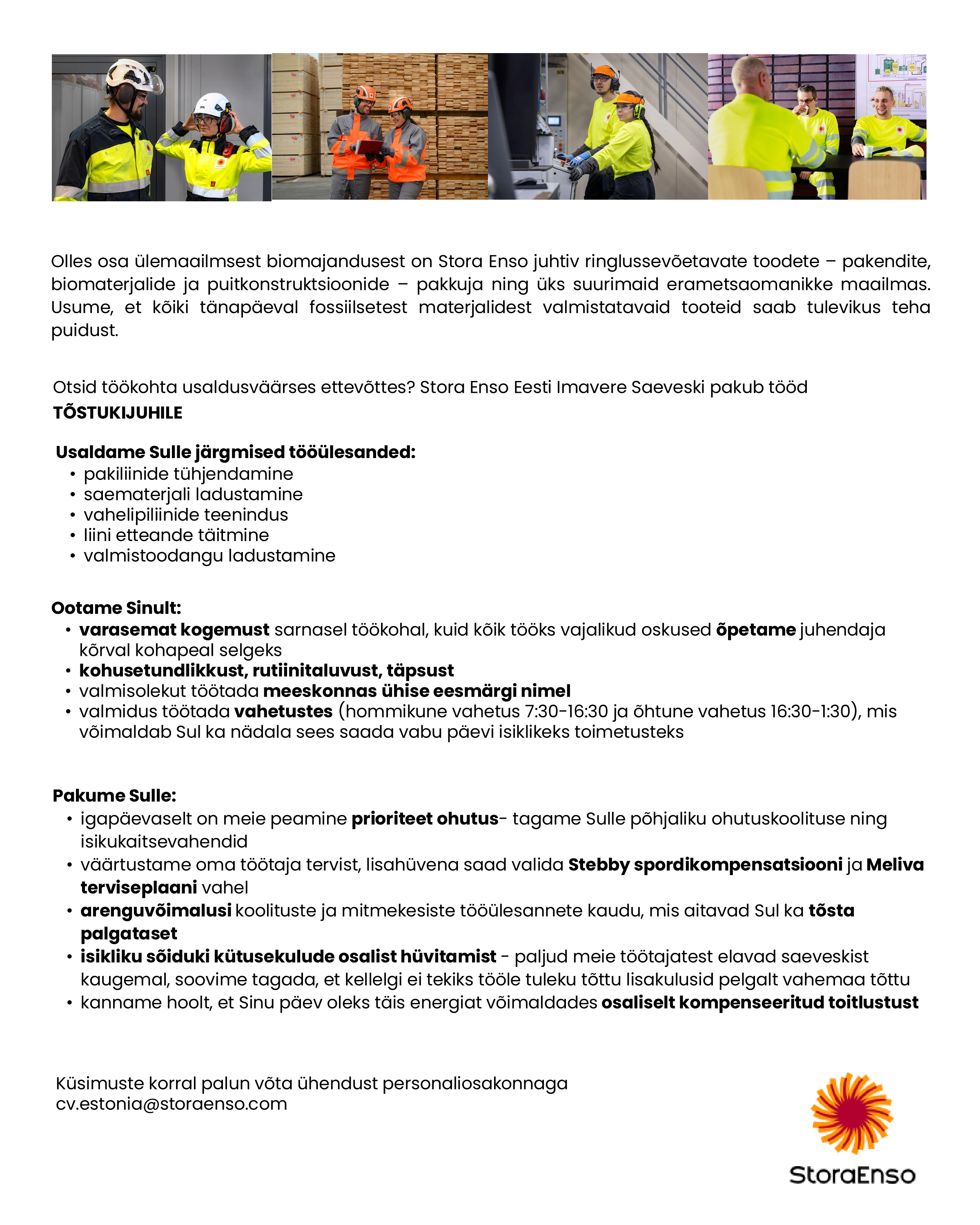 Tõstukijuht, Stora Enso Eesti AS | CV.ee