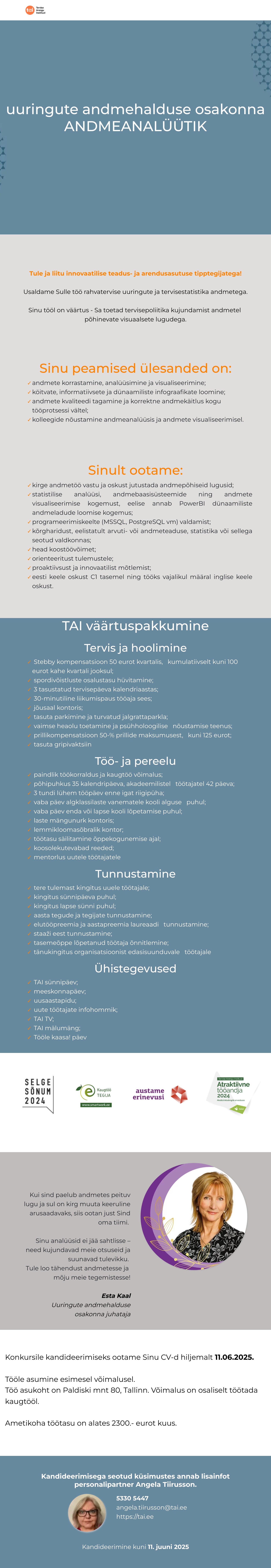 Uuringute andmehalduse osakonna andmeanalüütik, Tervise Arengu Instituut | CV.ee