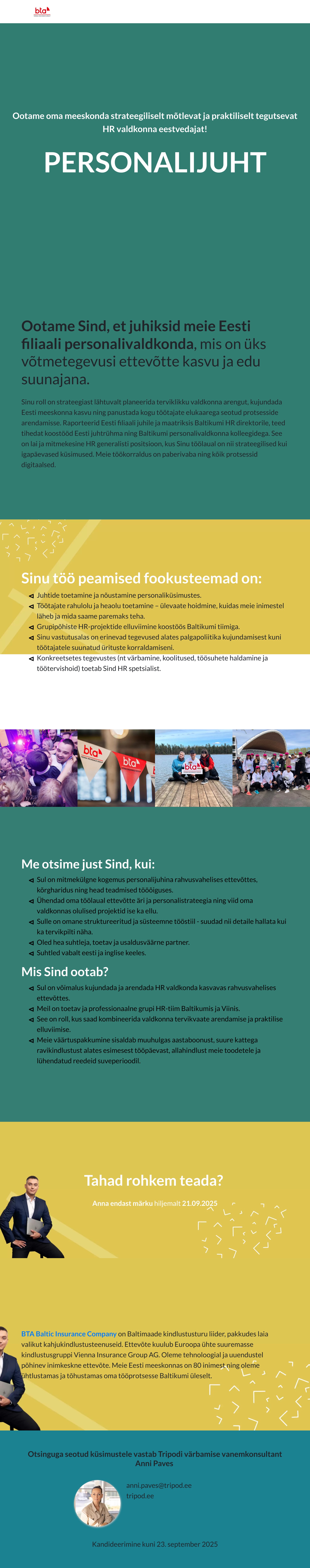 BTA | Personalijuht, Tripod Grupp OÜ | CV.ee