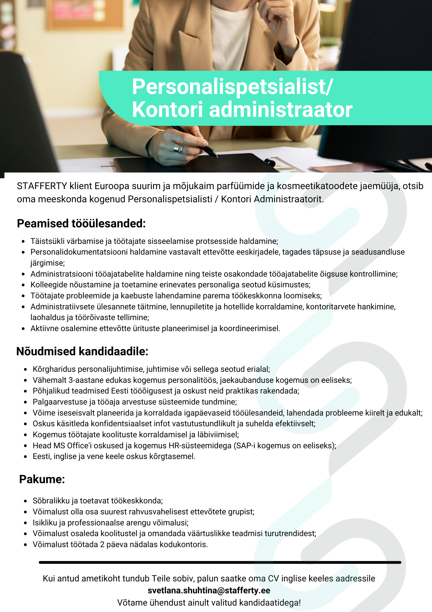Personalispetsialist/ Kontori administraator, Stafferty | CV.ee