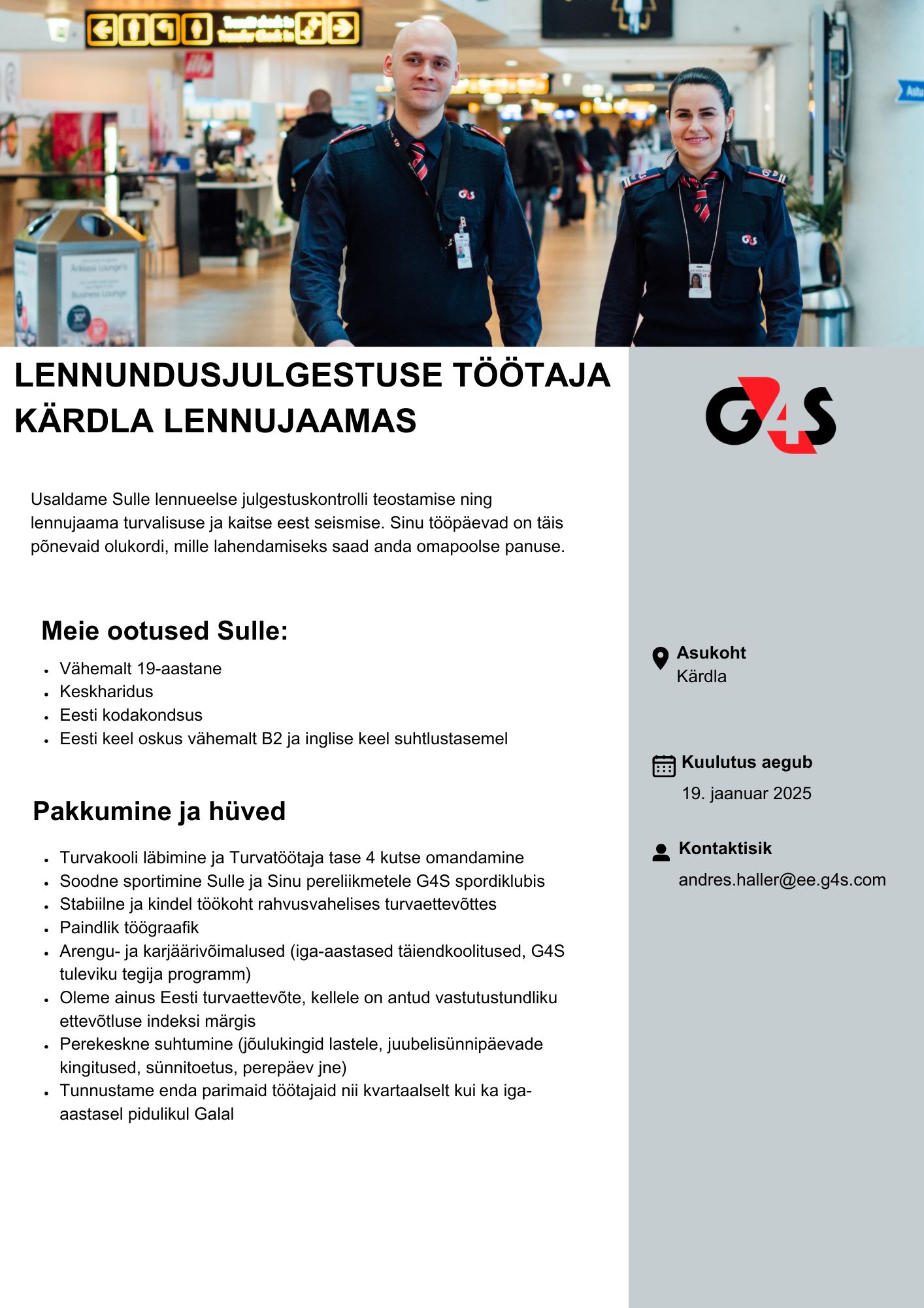 Lennundusjulgestuse töötaja Kärdla Lennujaamas, G4S Eesti AS | CV.ee
