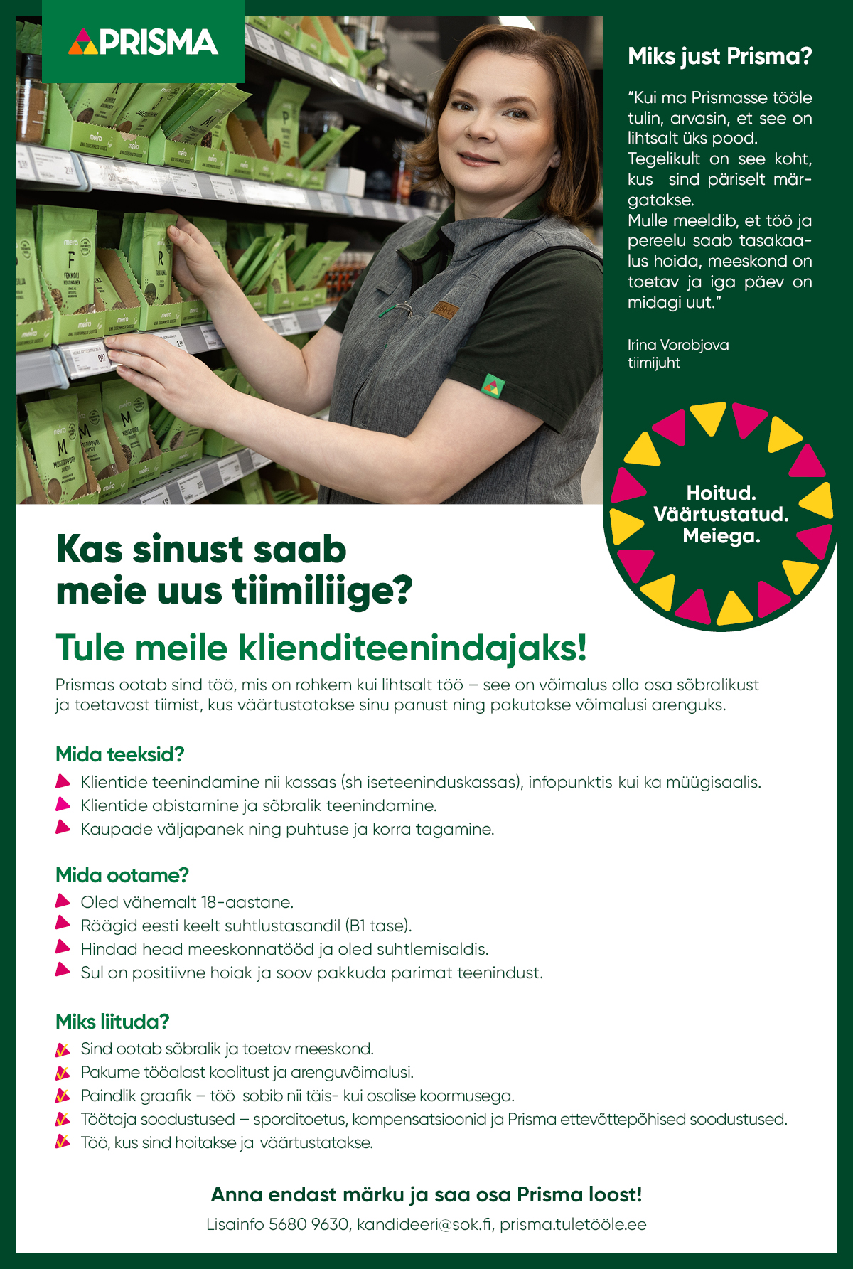 Klienditeenindaja Rapla Prisma, Prisma Peremarket AS | CV.ee